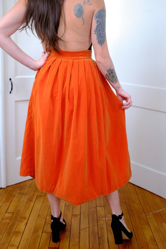50's Orange Velvet Midi Skirt, 1950's 50's Rhinestone… - Gem