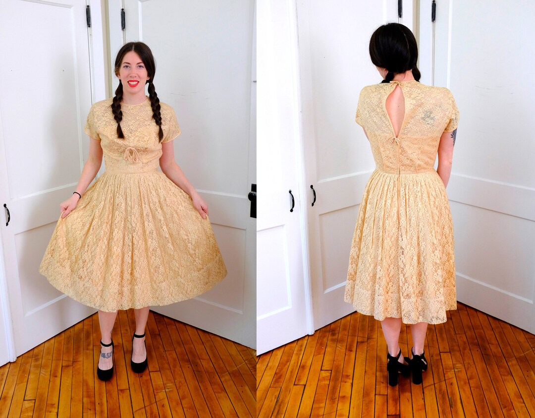 R&K Originals Beige Lace Dress 50's Cream Colored Formal Wear Vintage ...