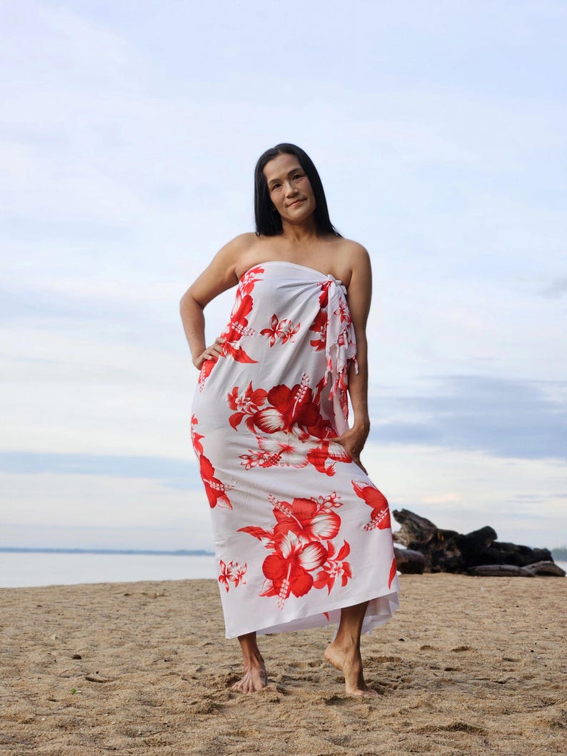 Sarong/pareo | Hibiscus Plumeria, Beach Wrap, Cover-up, Pareo, Hawaiian ...