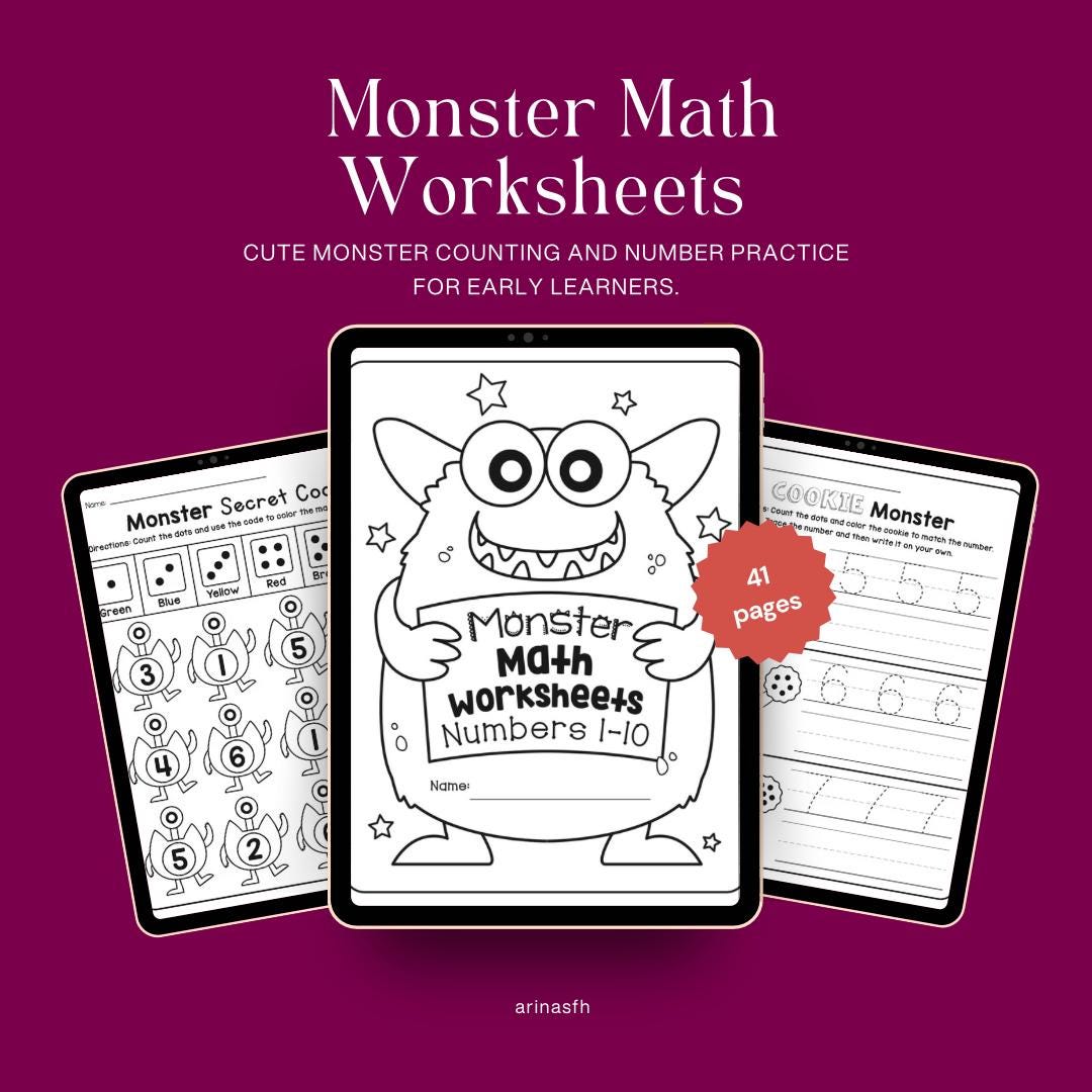 Monster Math Worksheets Numbers 1-10 | Counting and Number Practice for ...