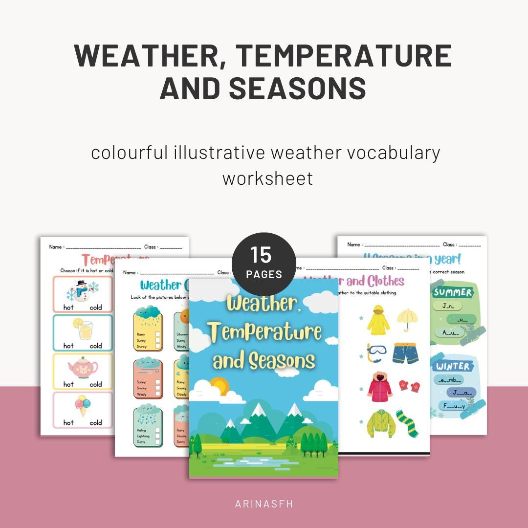 Weather, Temperature & Seasons Worksheets | 15 Pages Printable for Kids ...