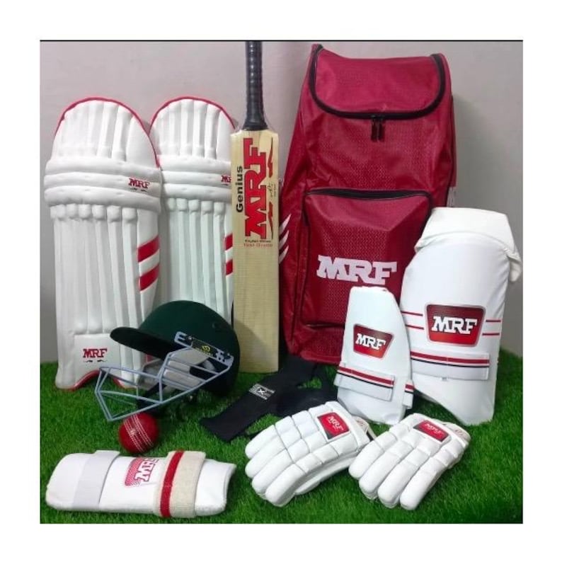 English Willow Cricket Bat Full MRF Kit With Hard Leather Cricket Ball ...