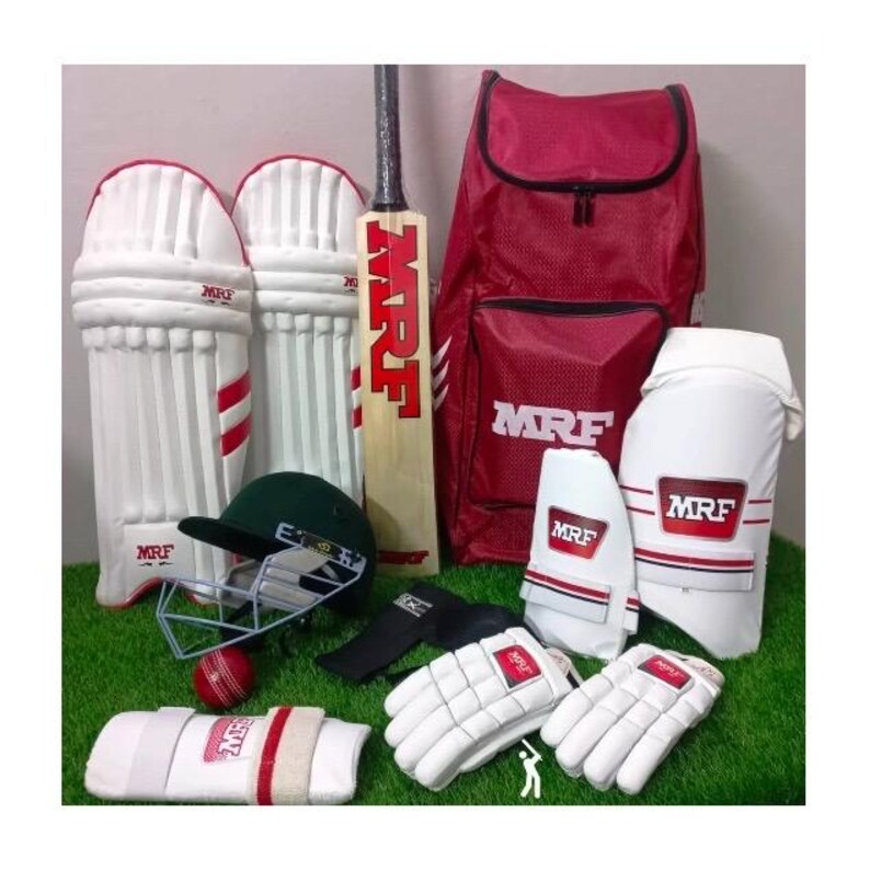 English Willow Cricket Bat Full MRF Kit With Hard Leather Cricket Ball ...