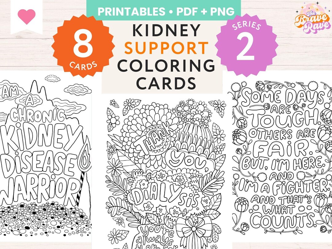 Kidney Coloring Cards | Dialysis Activity Gift | Kidney Disease Gift ...