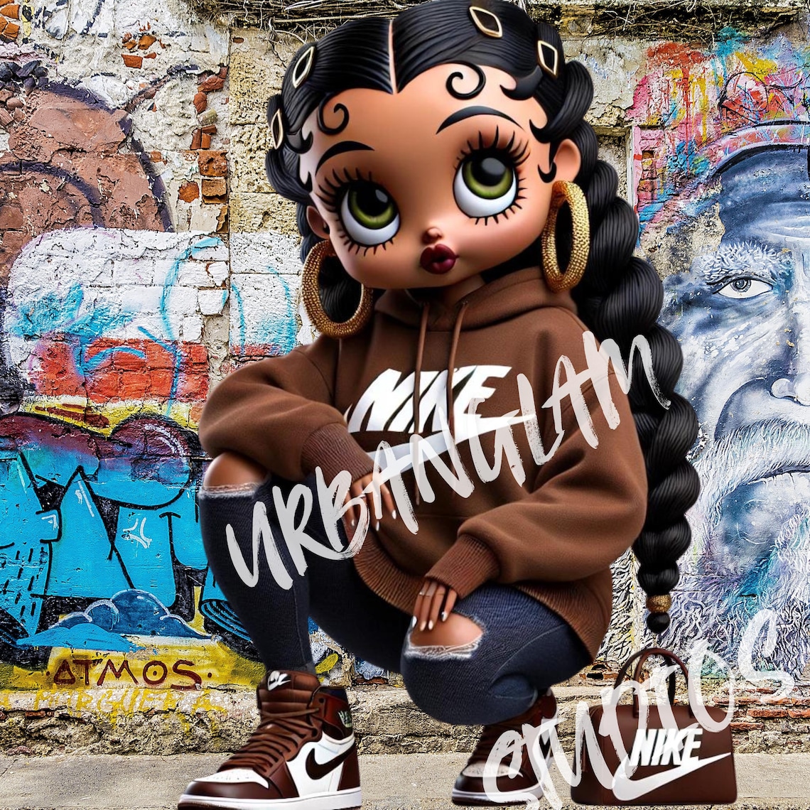 Pretty Urban Betty Boop, Brown Hoodie, Sublimation, PNG, DTF, Stickers ...