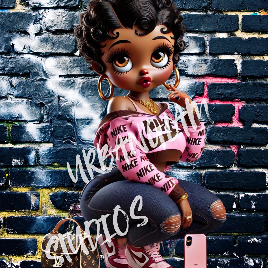 Cute African American Betty Boop, Pink Nike Hoodie, Png for T-shirts ...