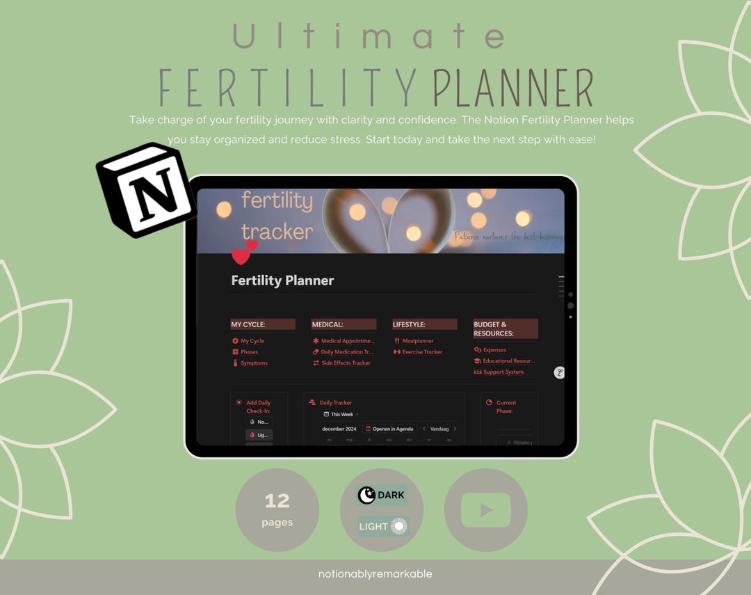 Notion Template Fertility Planner, Notion Dashboard, Notion Template ...