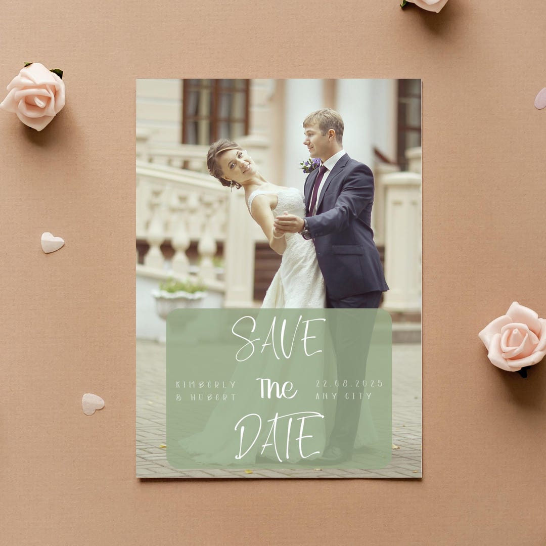 Sage Green Save the Date Template: Emilee Collection, 5x7 Photo Card ...