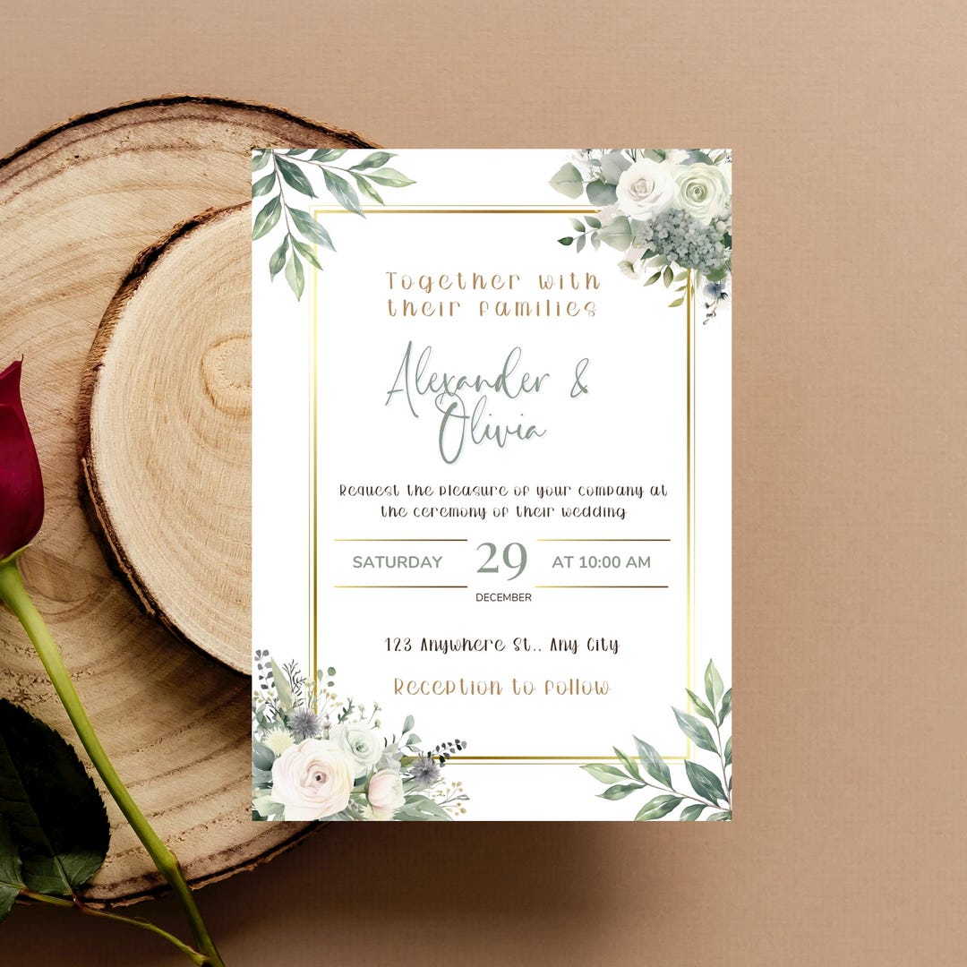 Sage Green Wedding Invitation Template: Emilee Collection, Modern ...