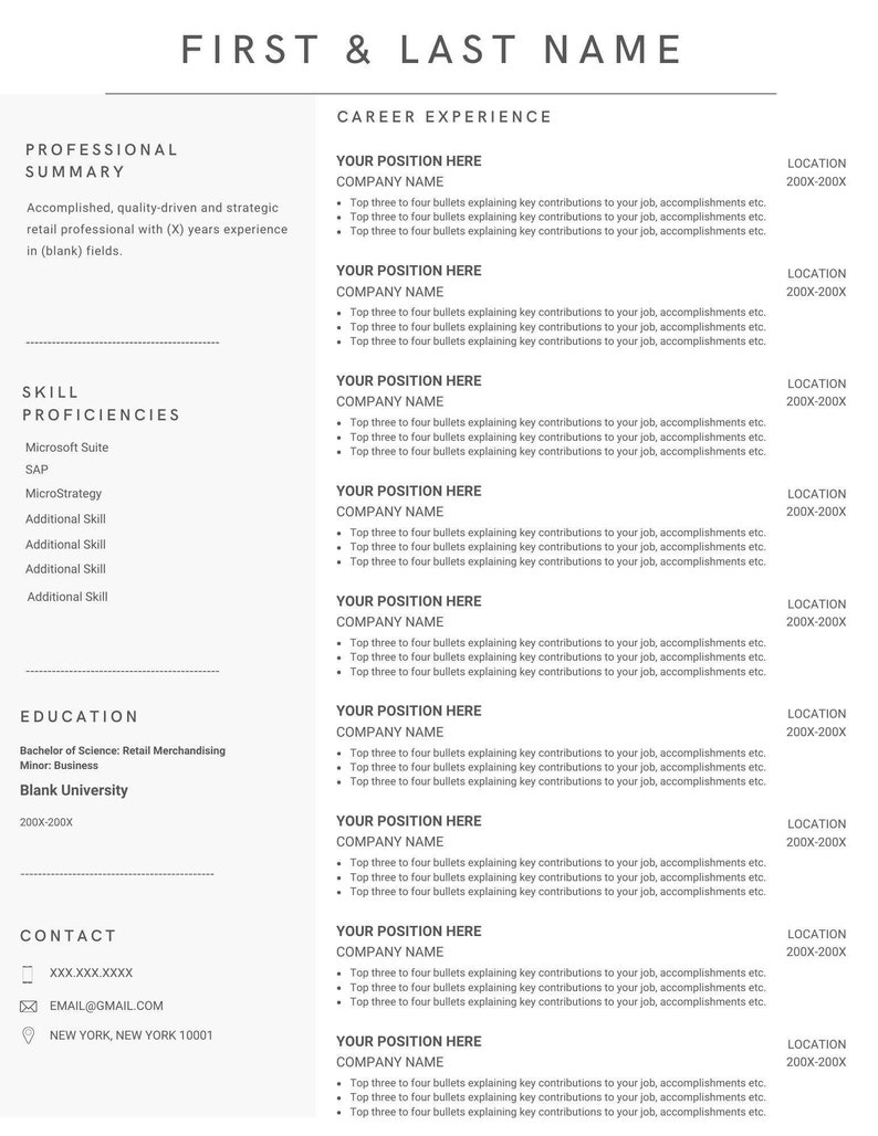 Professional Resume 10 Years in Industry. Resume Template. Retail ...