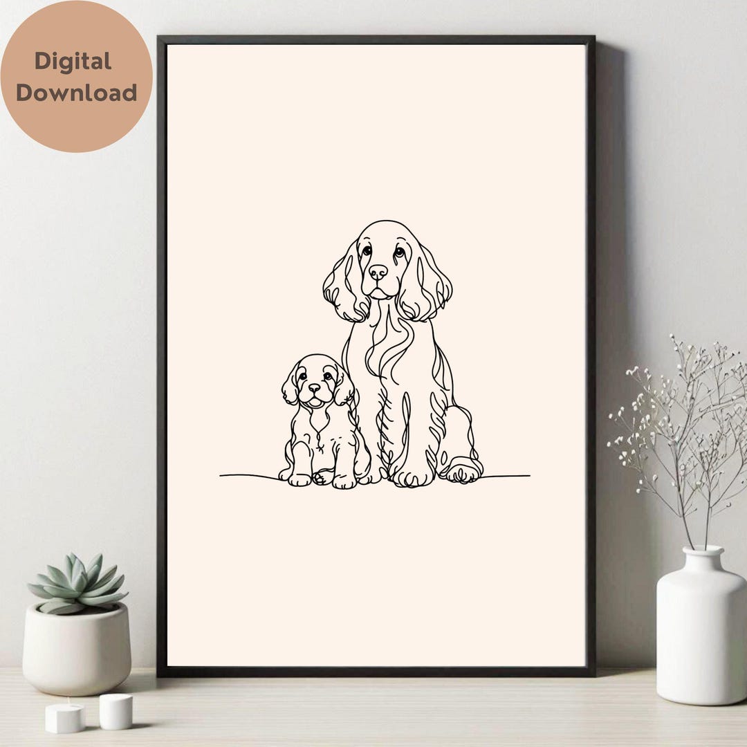 Cocker Spaniel Dog and Puppy Art | Minimalistic Line Art | for Dog ...