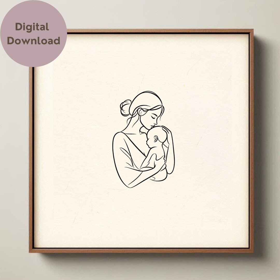 Minimalist Line Art of Mom and Baby Celebrating Motherhood Motherhood ...