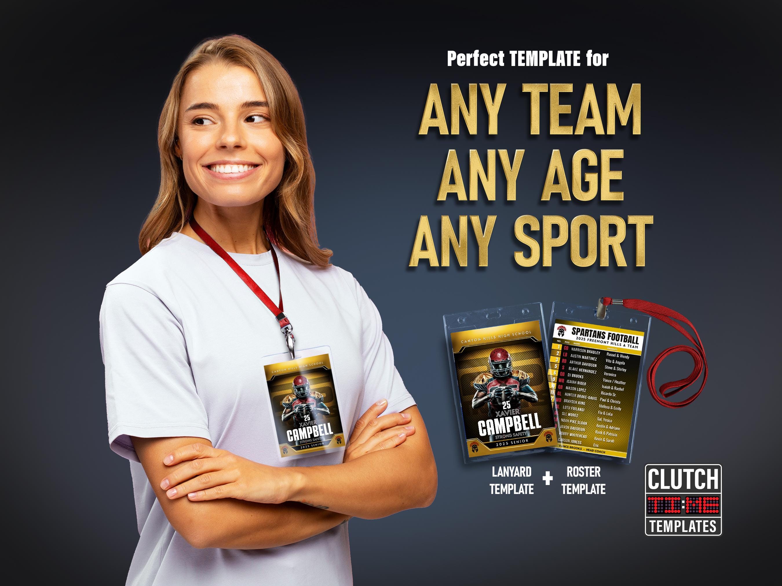 Printable Team Lanyard Template: Photo Player Roster Card (canva ...