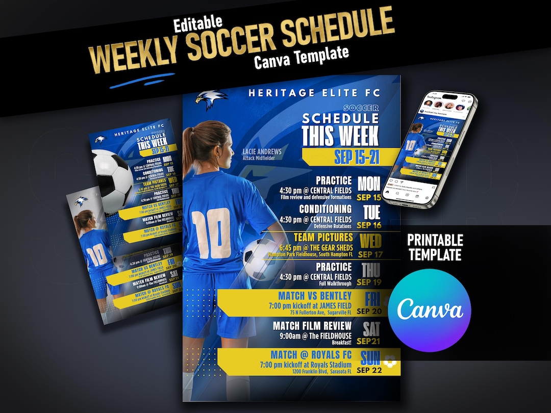 Editable Soccer Schedule Template: Canva Team Schedule, Social Media ...