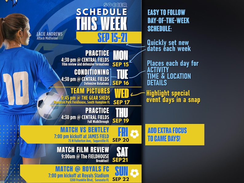 Editable Soccer Schedule Template: Canva Team Schedule, Social Media ...