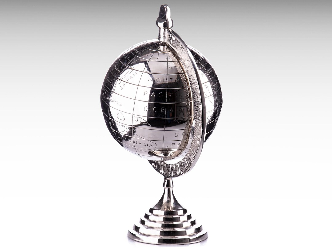 Large Metal Globe World Map, Silver Color World Globe on Stand ...