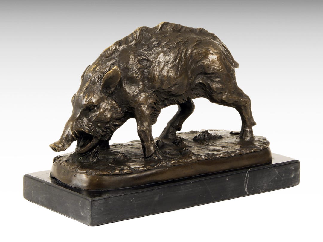 Bronze Wild Boar Statue Bronze Sculpture Animal Bronze Statue on Marble ...