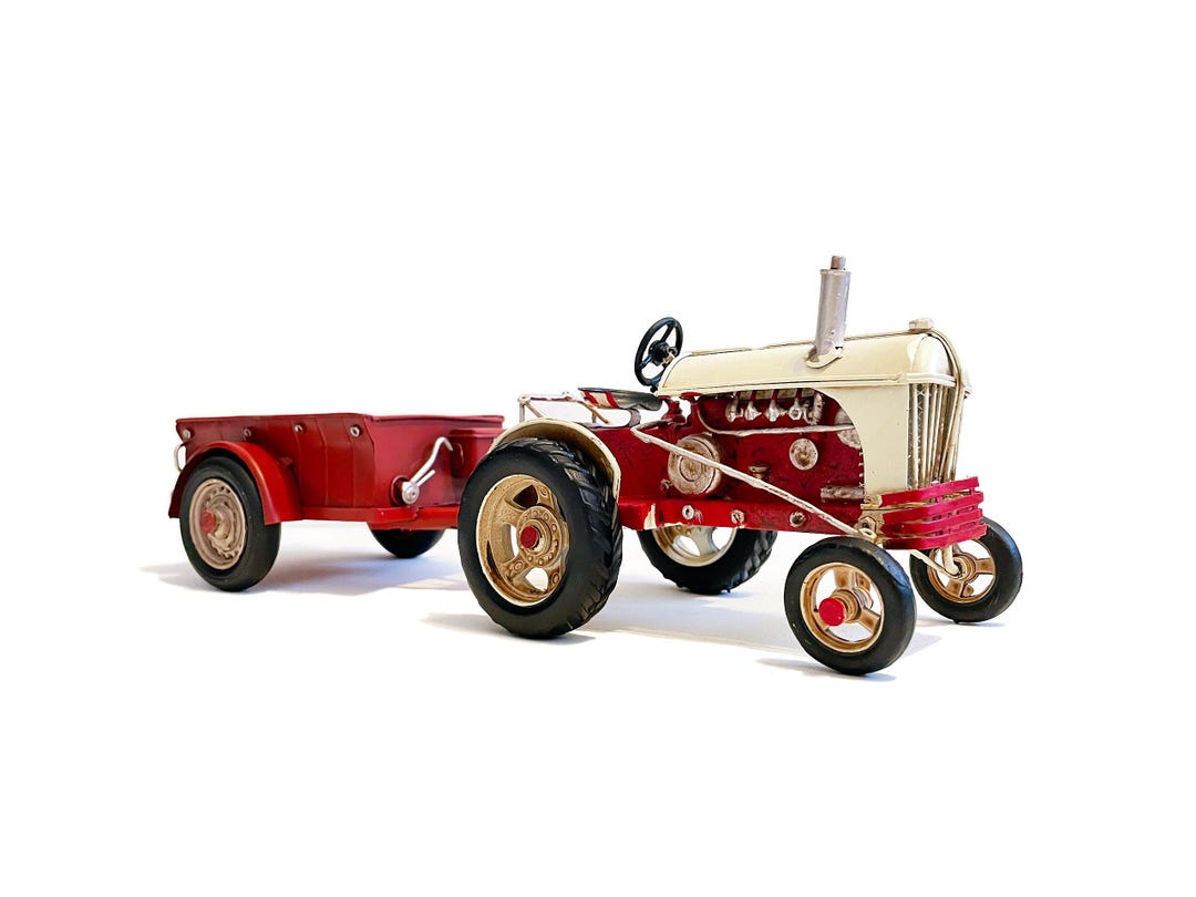 Vintage Tractor With Trailer Metal Model Old Farm Tractor Vehicle Toy ...