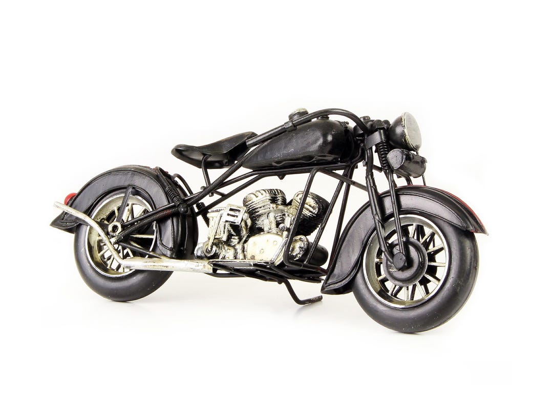 Black Metal Motorcycle Model, Vintage Chopper Motorcycle Metal Model ...