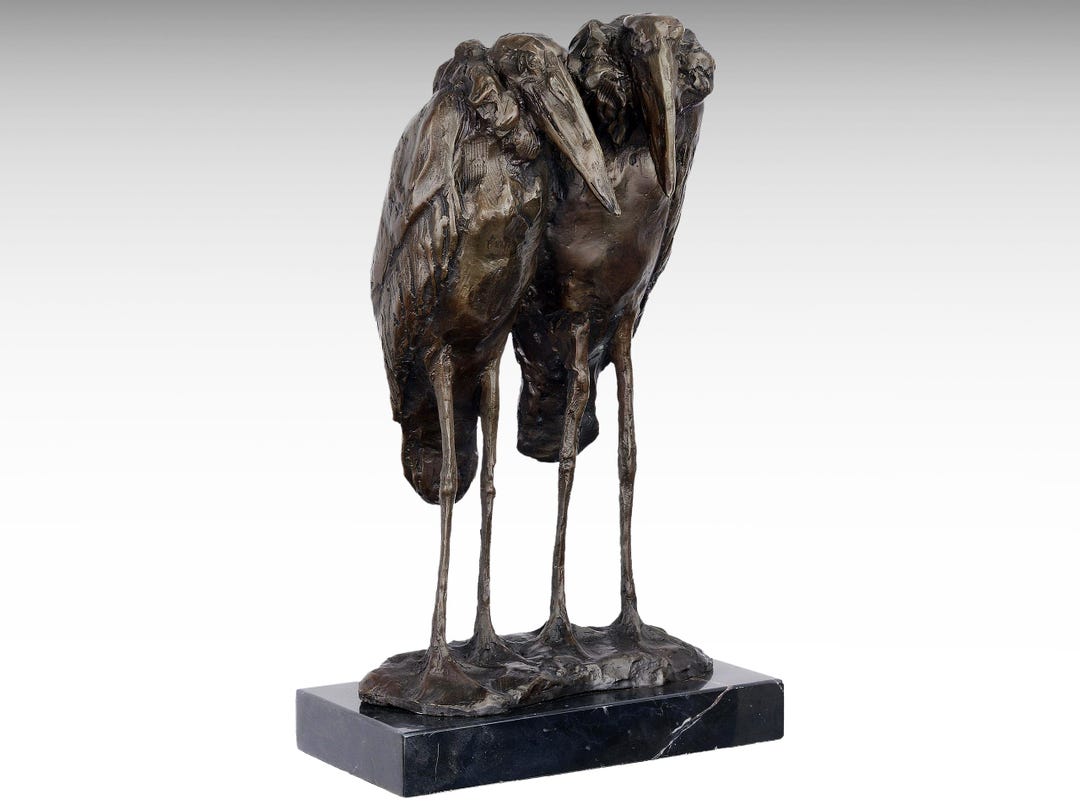 Bronze Sculpture of Marabou Stork, Modern Bronze Statue on Marble Base ...