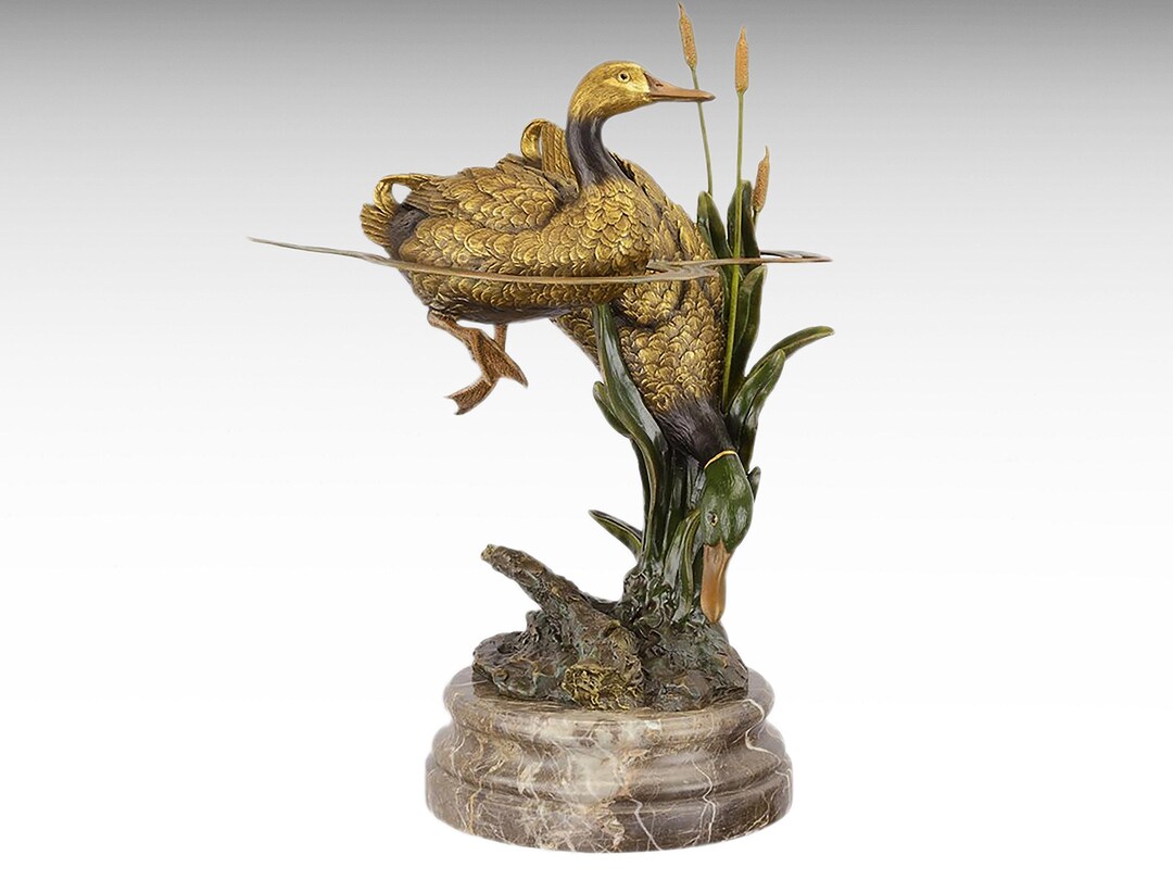 Majestic Large Bronze Sculpture of Ducks in Pond, Heavy Animal Bronze ...