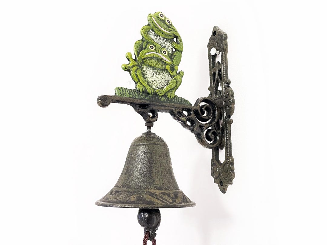 Cast Iron Bell With Frogs Garden Decor Outdoor Wall Decor, Hand Painted ...
