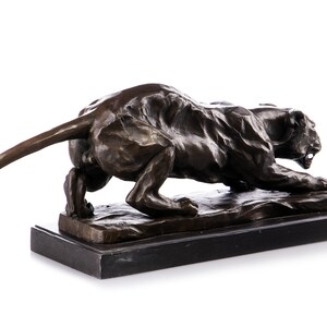 Large Bronze Sculpture of Creeping Panther, Heavy Bronze Statue Marble ...