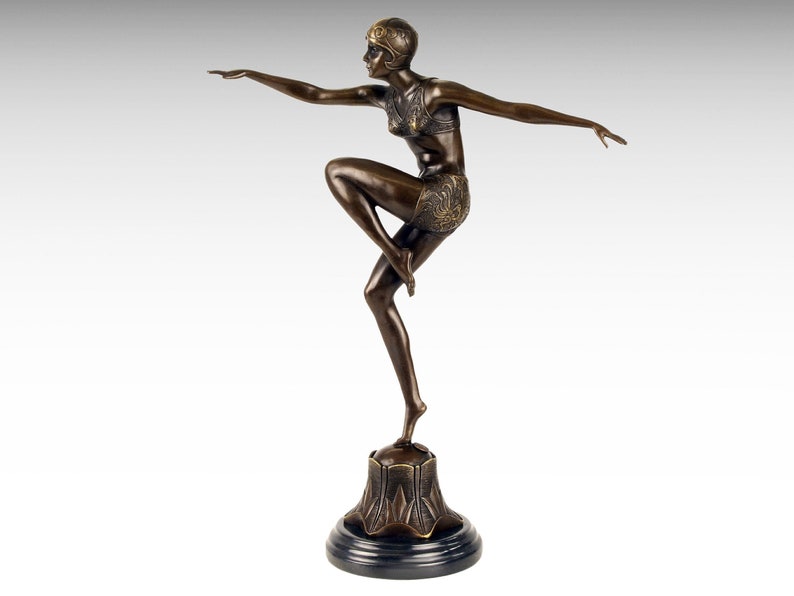 Large Bronze Sculpture of Female Dancer on Marble Base, Dancing Woman ...