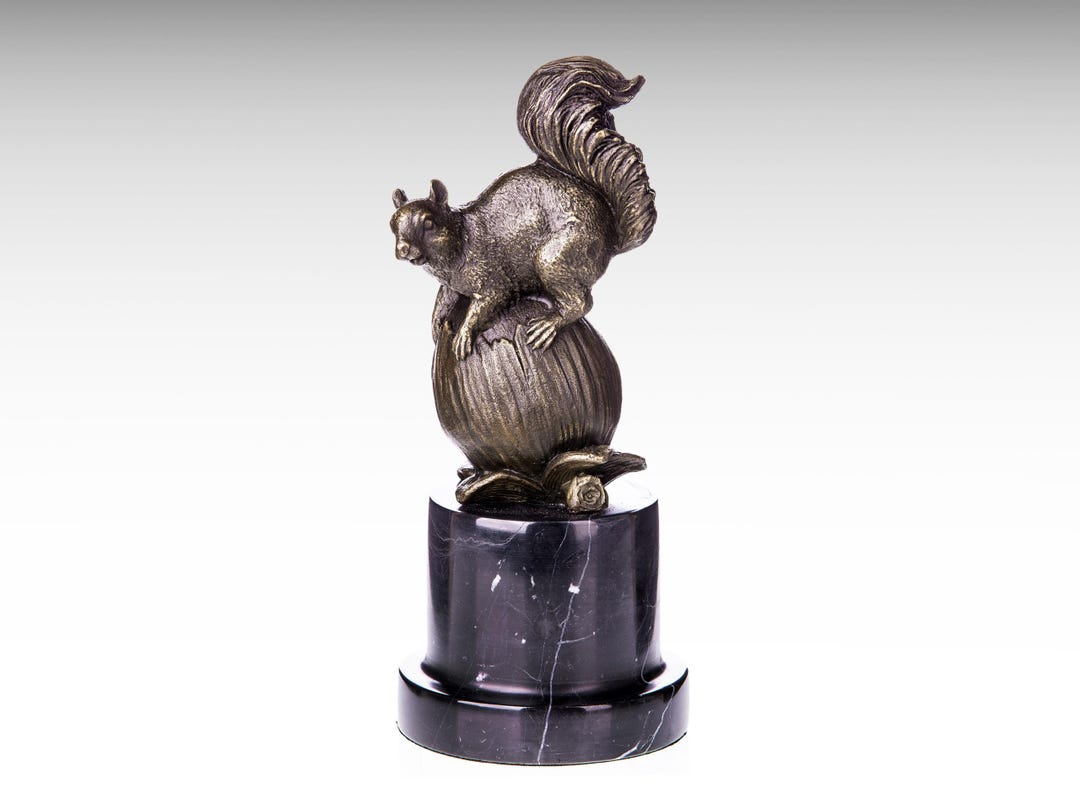 Bronze Sculpture of Squirrel on Hazelnut Animal Metal Sculpture Art ...
