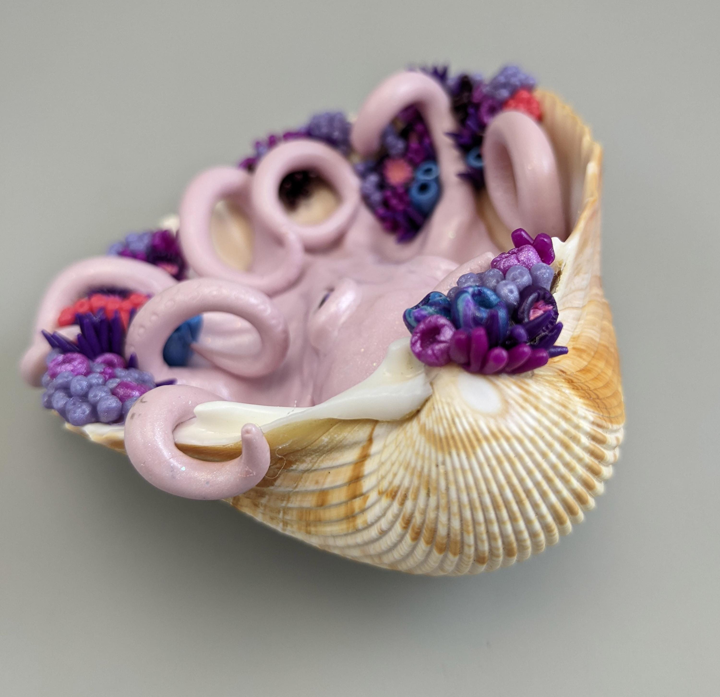 Bubblegum Pink Octopus, Polymer Clay, Sculpture, Original, Undersea ...