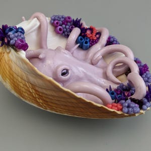 Bubblegum Pink Octopus, Polymer Clay, Sculpture, Original, Undersea ...