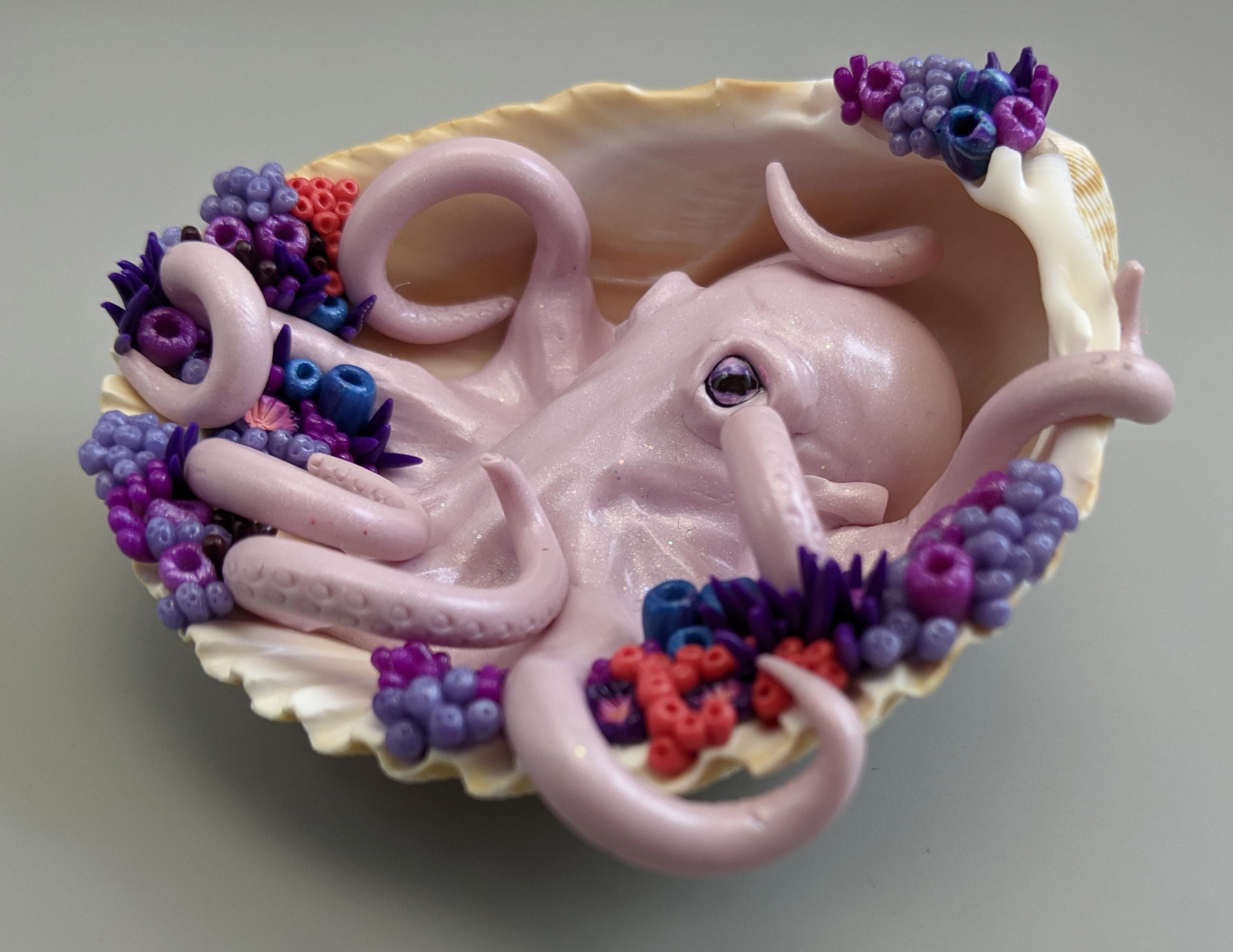 Bubblegum Pink Octopus, Polymer Clay, Sculpture, Original, Undersea ...