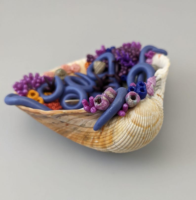 Purple Octopus in a Sea Shell. Polymer Clay Sculpture. - Etsy