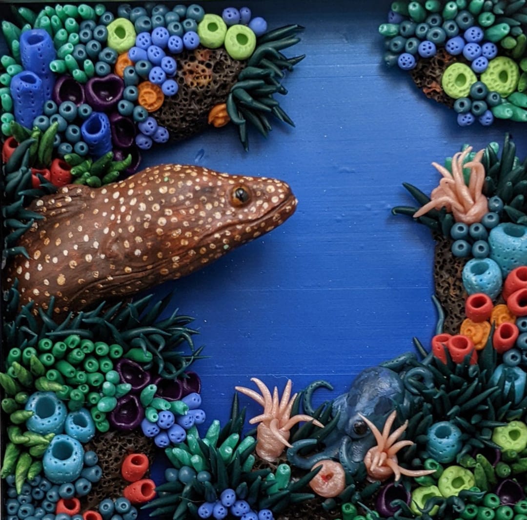 Moray Eel, Octopus, Polymer Clay Sculpture, Undersea, Diorama, Wildlife ...