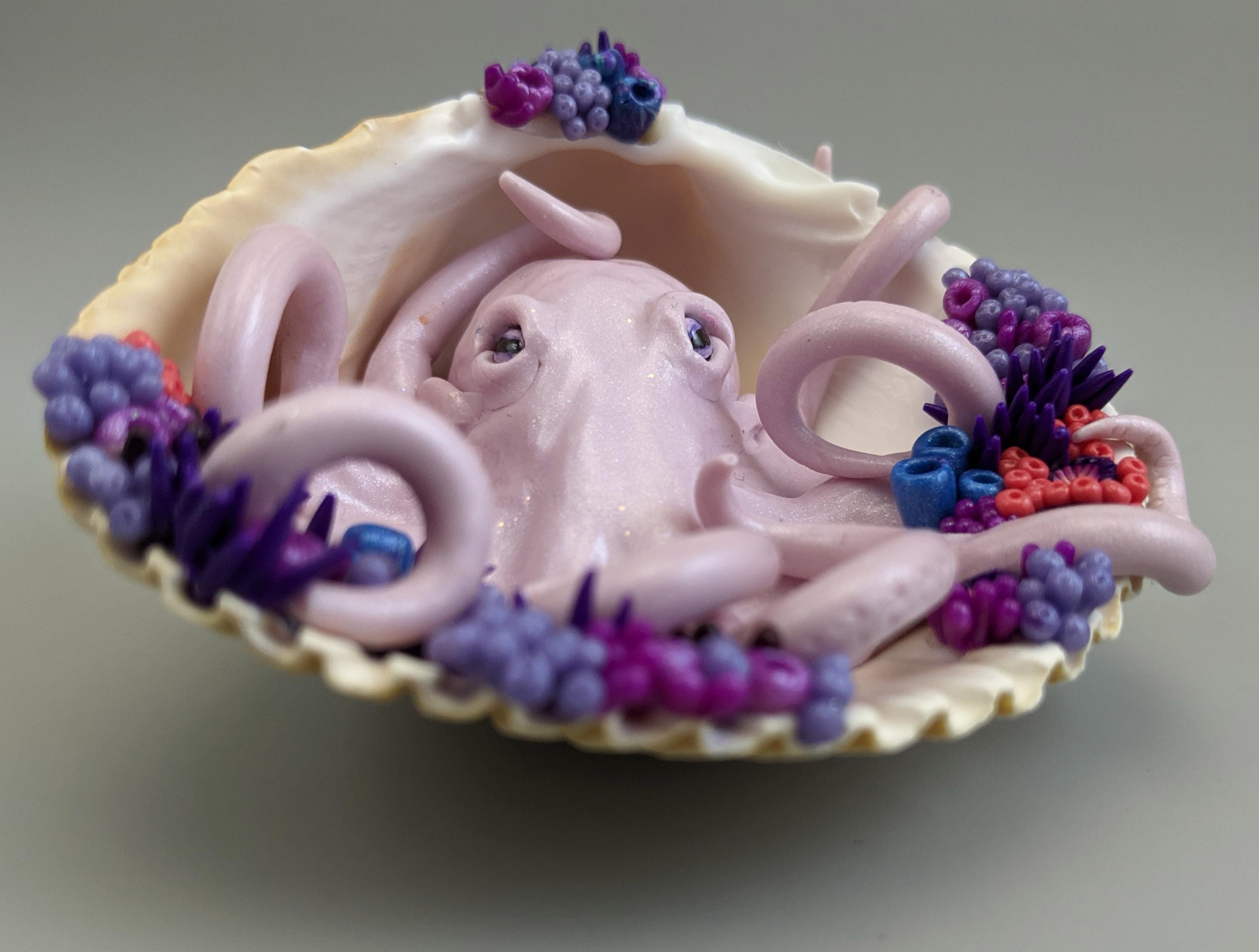 Bubblegum Pink Octopus, Polymer Clay, Sculpture, Original, Undersea ...