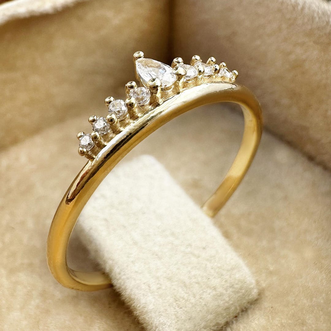 Princess Crown Diamond Ring, Crown Promise Ring for Her, Solid Gold ...