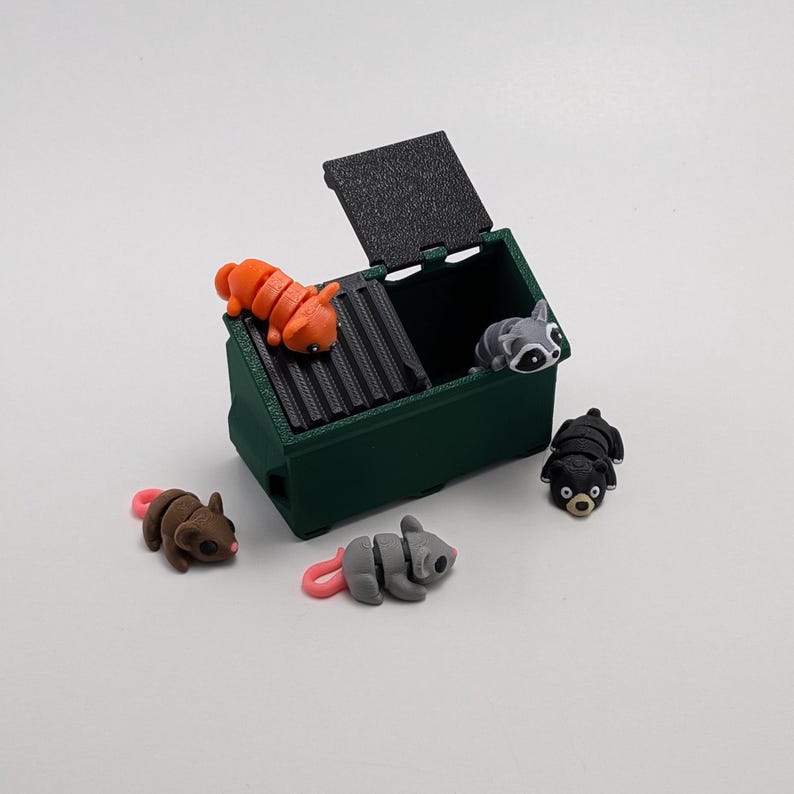 Mini Dumpster & Animals | Articulating Racoon, Mouse, Fox | Fidget Toy ...