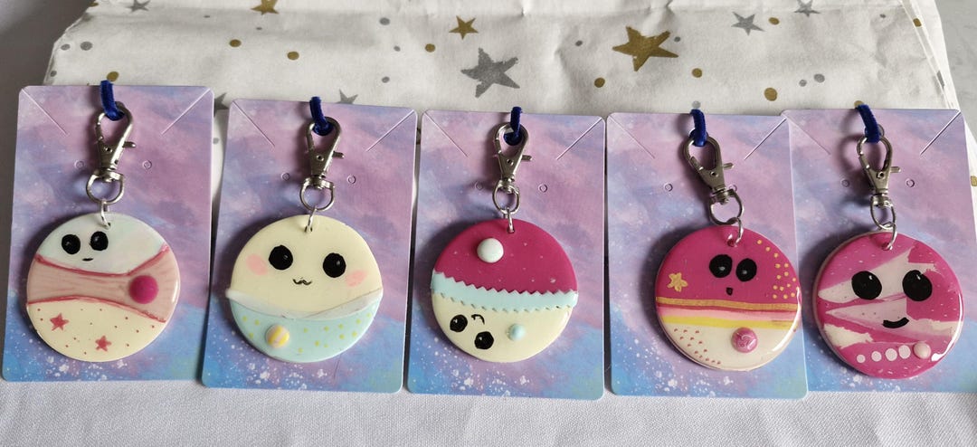 Galaxy Planet Keyrings, Planet Pals, Handmade Polymer Clay Planetpal ...