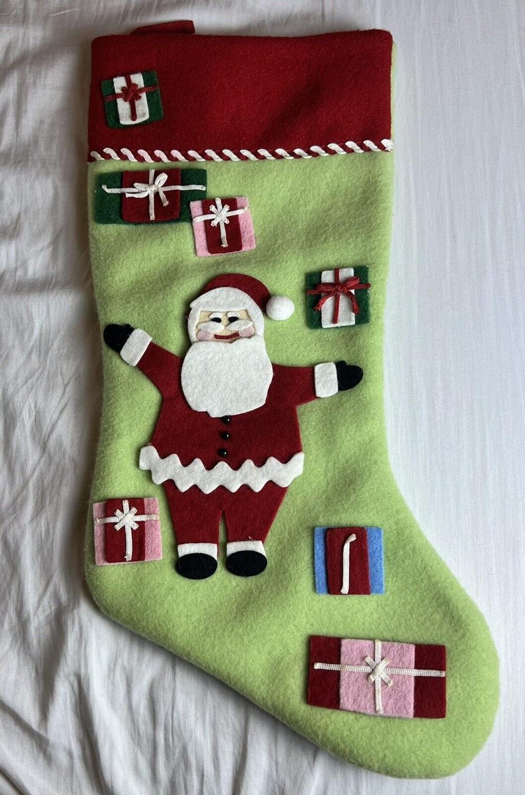 Vintage 2002 Martha Stewart Santa Clause Christmas Stocking Green, Red ...