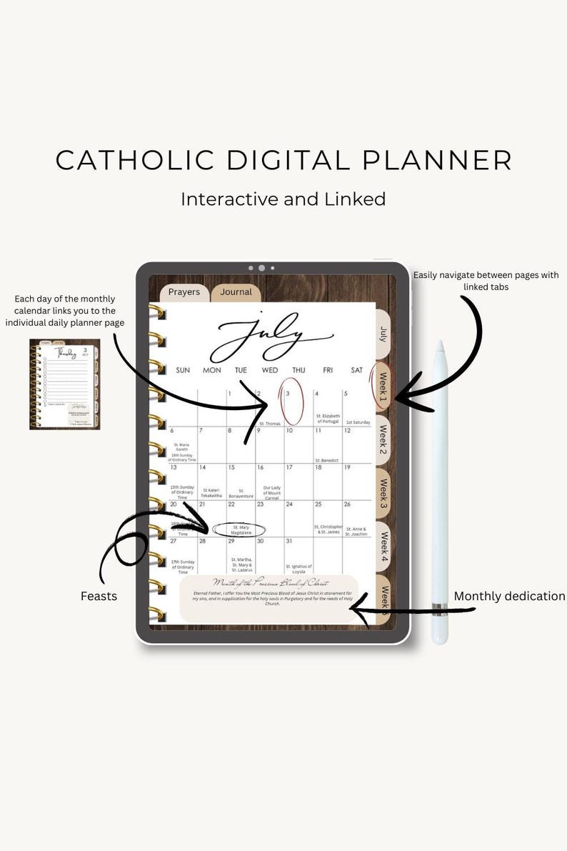 2025 Digital Catholic Planner: Liturgical Fillable Monthly, Weekly ...
