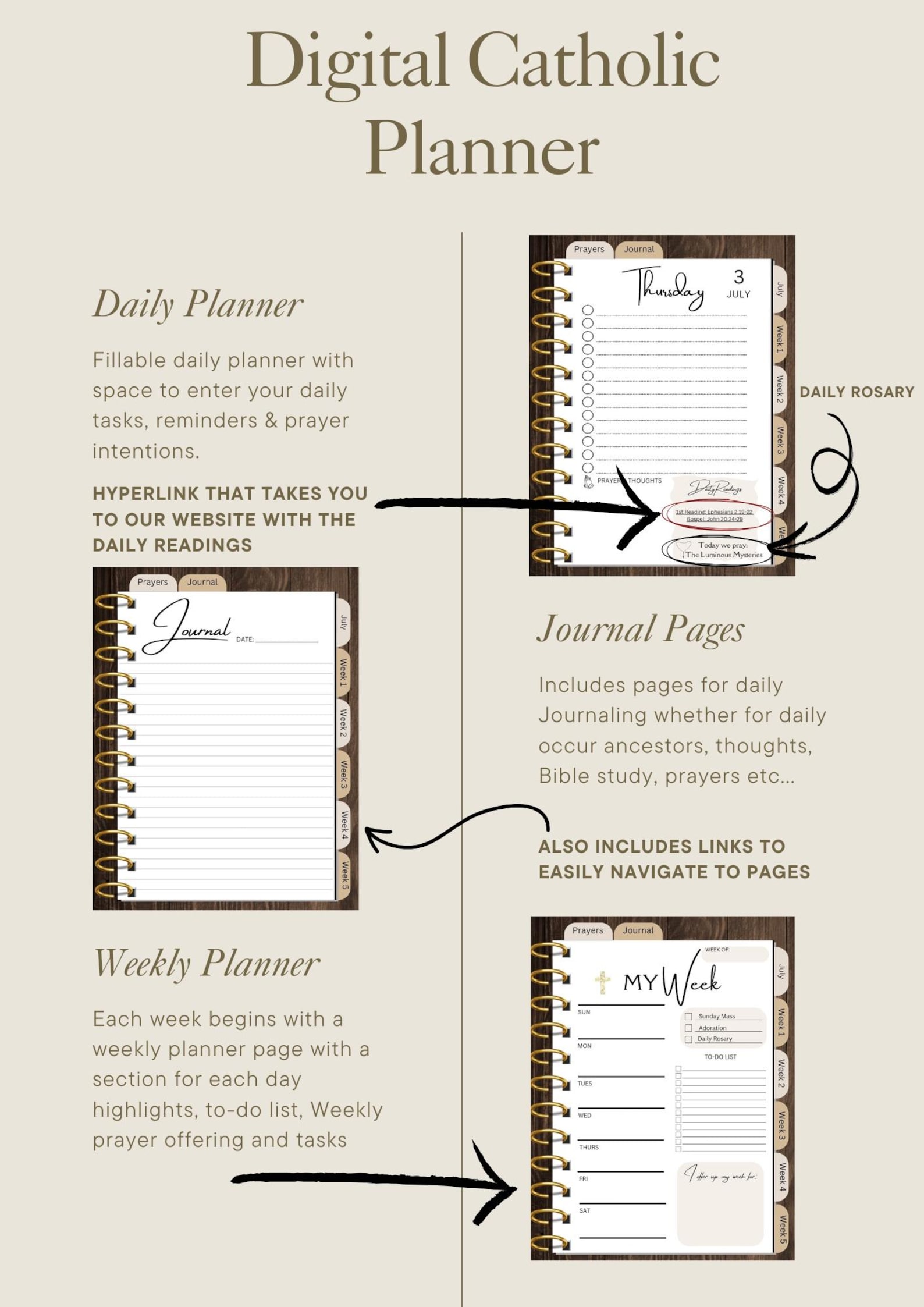 2025 Digital Catholic Planner: Liturgical + Fillable Monthly, Weekly ...