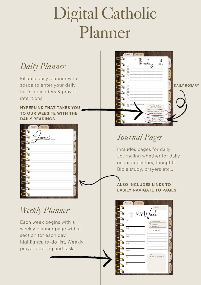 2025 Digital Catholic Planner: Liturgical + Fillable Monthly, Weekly ...