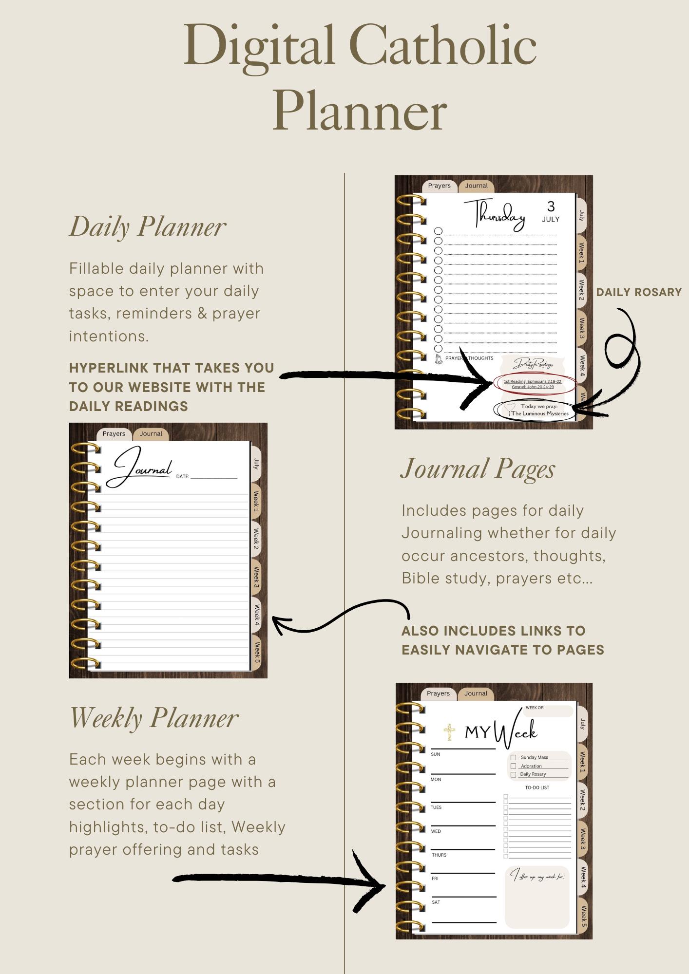 2025 Digital Catholic Planner: Liturgical Fillable Monthly, Weekly ...