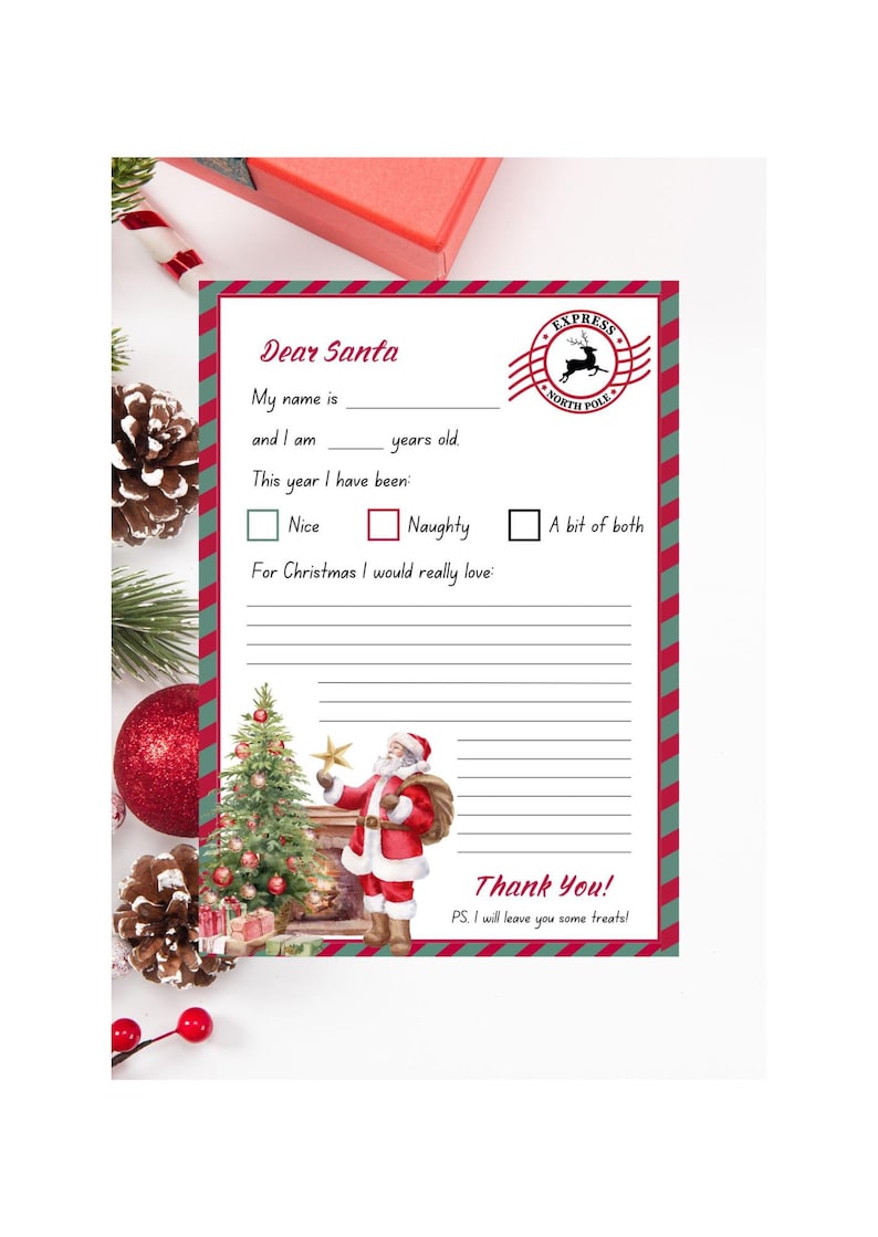 Letter to Santa Printable Santa Wish List Letters Christmas Letter Easy ...