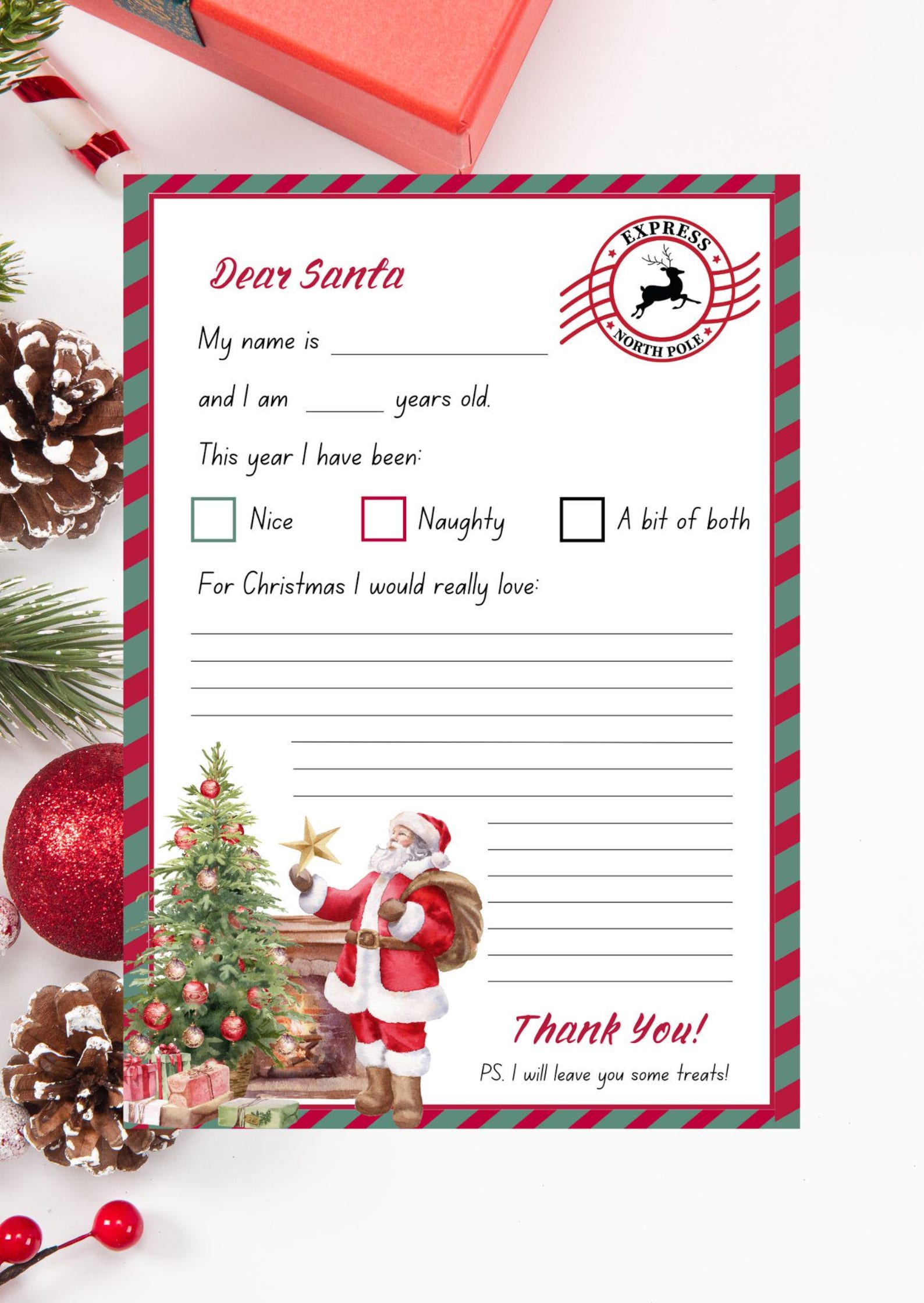 Letter to Santa Printable Santa Wish List Letters Christmas Letter Easy ...