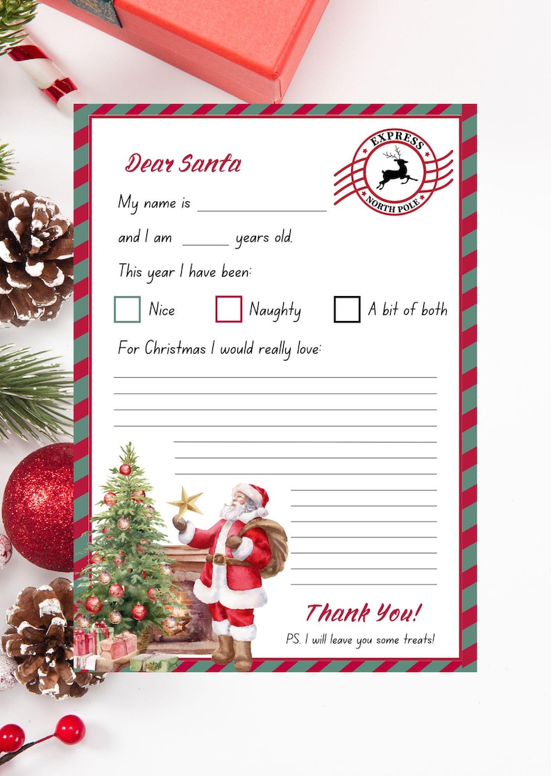 Letter to Santa Printable Santa Wish List Letters Christmas Letter Easy ...