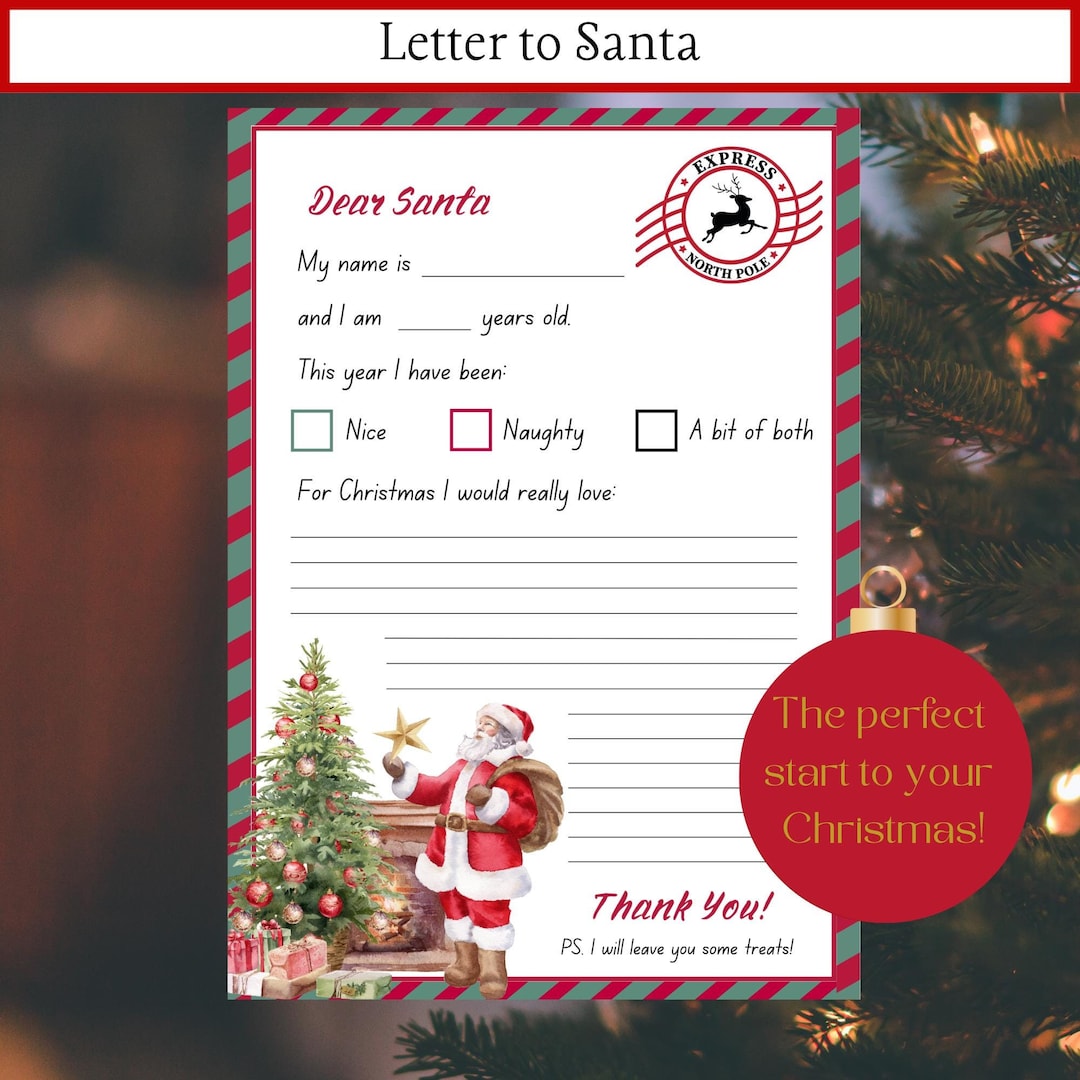 Letter to Santa Printable Santa Wish List Letters Christmas Letter Easy ...