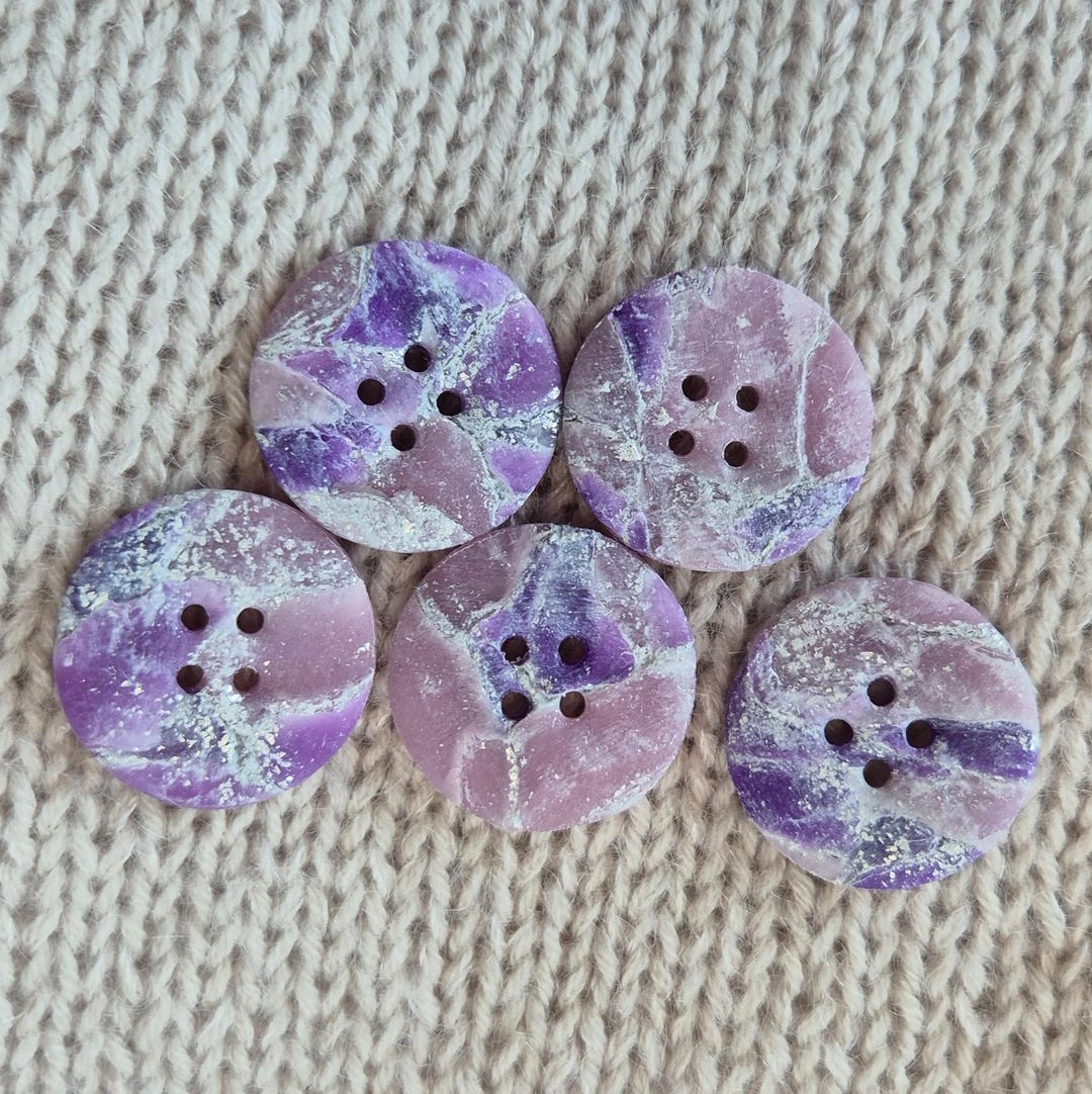Handmade Purple and Silver Marble Buttons Pretty Polymer Clay Buttons ...