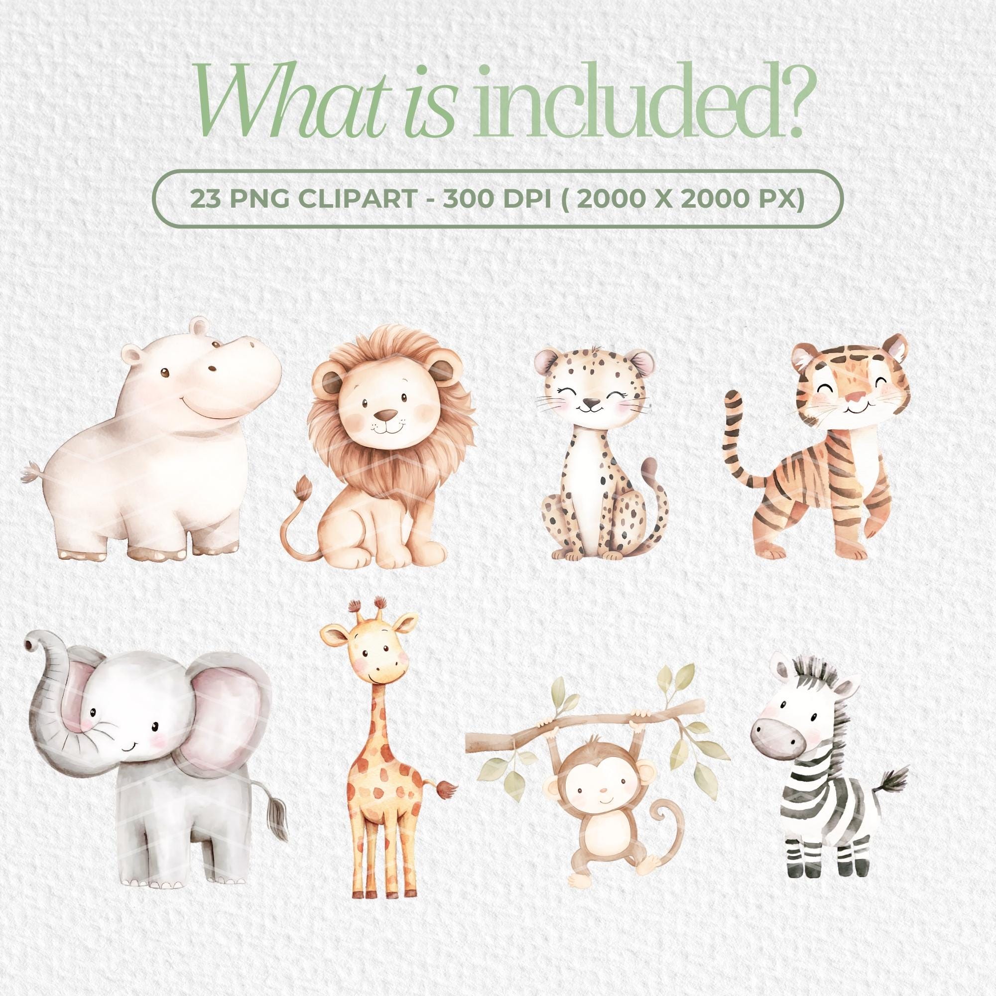 Cute Safari Animals Watercolor, Cute Farm Nursery Clipart, Safari ...