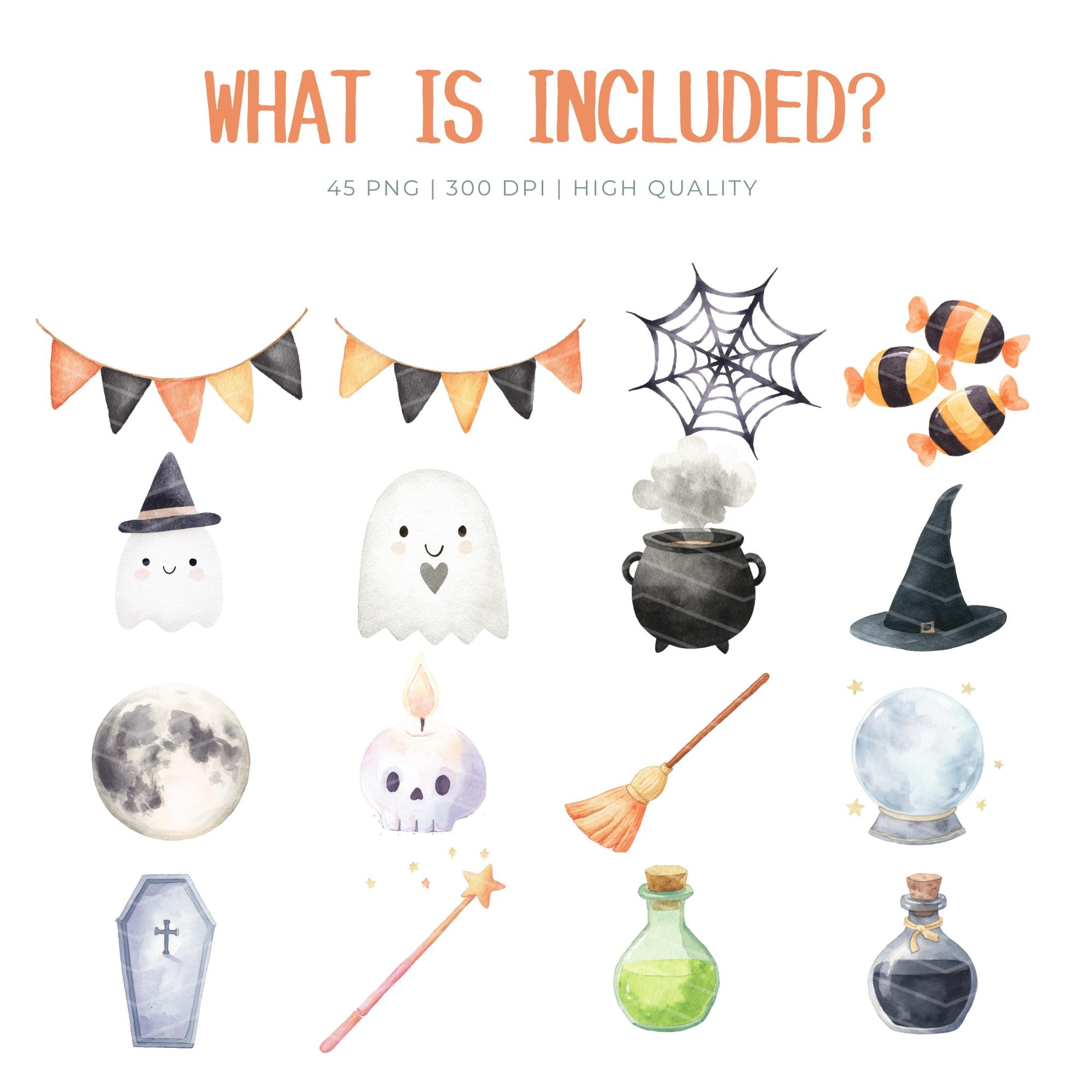 Cute Halloween Clipart, Watercolour Halloween PNG, Commercial Use ...